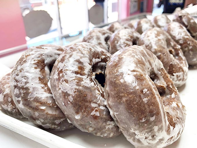These cake donuts stand at attention like delicious little soldiers. Their cinnamon-sugar uniforms hide the tender crumb beneath.