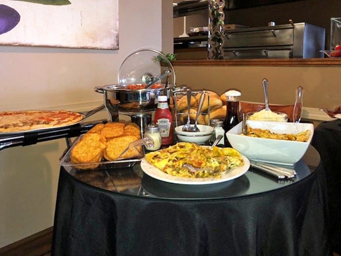 The catering spread—a family-style feast that says "I care enough to order the good stuff" for your next office party.