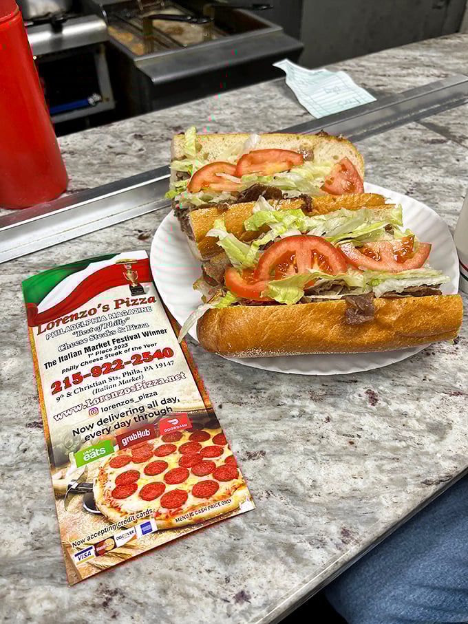 The cheesesteak hoagie—where lettuce and tomato crashed the meat and cheese party and everyone decided to get along famously.