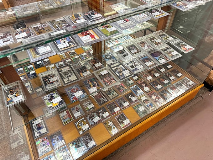 Sports card heaven—where childhood collections become retirement funds and fathers explain to sons why these pieces of cardboard matter.