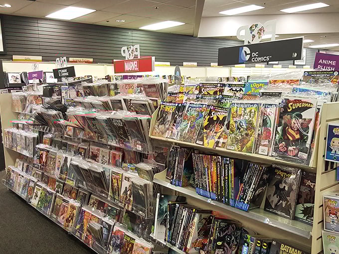 Comic book heaven for collectors and casual readers alike—Marvel, DC, and indie titles creating a colorful tapestry of illustrated stories.