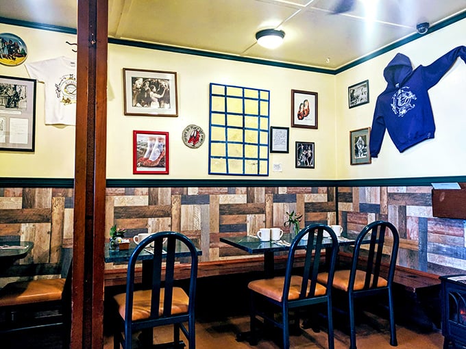 Corner seating that feels like your own private breakfast nook, complete with local memorabilia that tells stories if you listen closely enough.