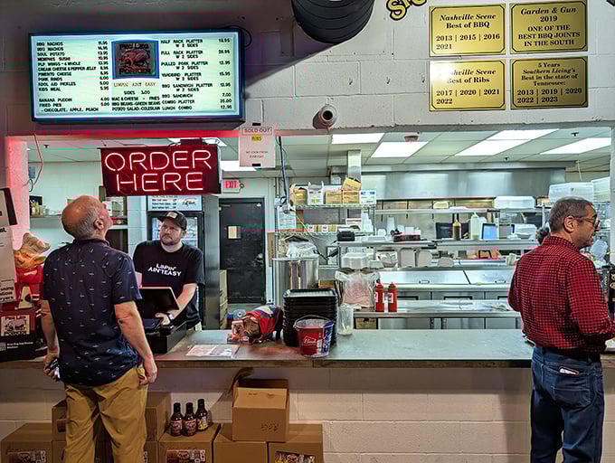 Where barbecue magic happens—the counter where dreams are ordered, fulfilled, and handed over in paper-lined baskets.