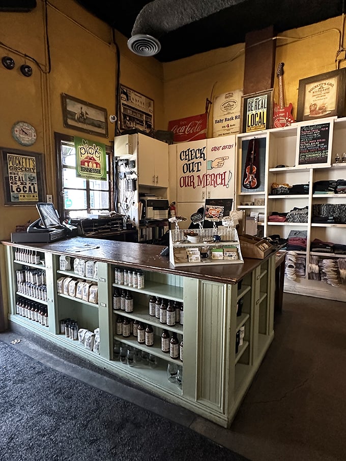 The merchandise counter feels like your coolest friend's kitchen – vintage-inspired, practical, and filled with items you suddenly can't live without.