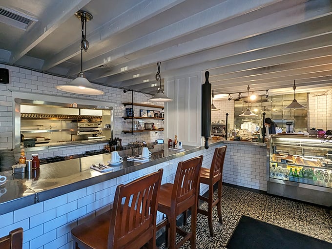 Counter seating: where breakfast theater happens. Watch the kitchen ballet while contemplating life's big question—sweet or savory this morning?