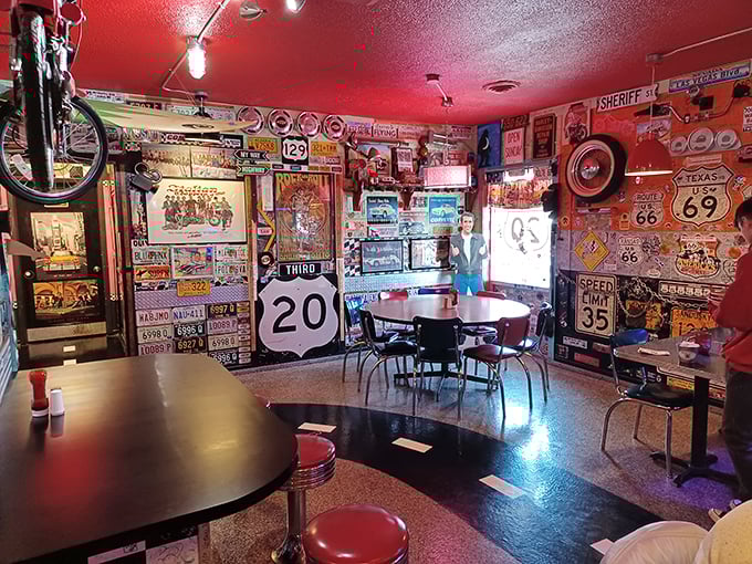 Every inch of wall space tells a story—mostly about America's love affair with the open road, good food, and collecting absolutely everything.
