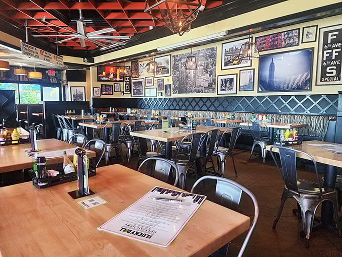 The walls tell stories of New York while the tables serve Florida – a visual love letter to the Big Apple that makes snowbirds feel at home.