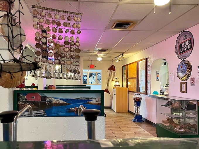 Seashells dangling like oceanic wind chimes. This corner of the restaurant feels like a coastal postcard that somehow landed in central Phoenix.