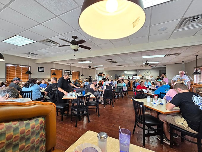 A bustling dining room filled with locals—the surest sign you've found a place worth its salt in any small town across America.