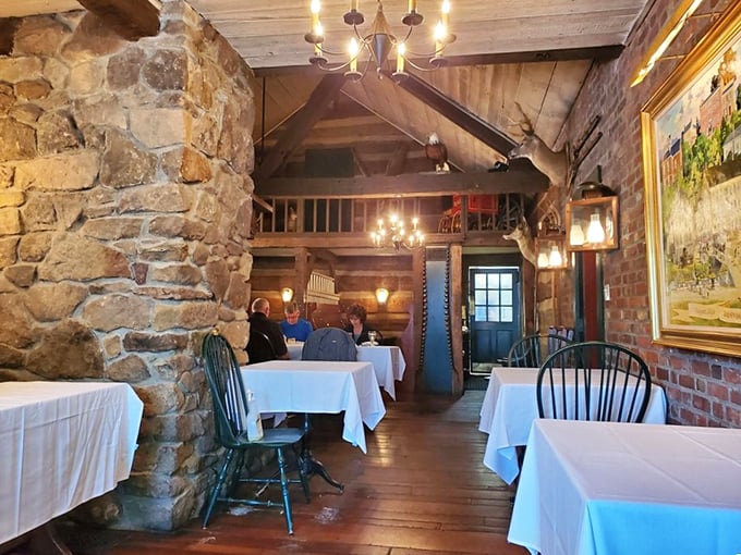 Diners enjoy the rustic ambiance where stone walls and wooden beams have witnessed countless celebrations, proposals, and "I can't believe how good this tastes" moments.