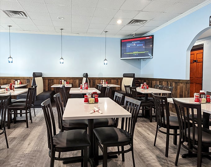 The dining area balances modern comfort with classic diner charm—the Switzerland of restaurant atmospheres where everyone feels welcome.