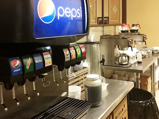 The drink station – where decisions about whether to have a third refill are made with increasing confidence throughout your meal.