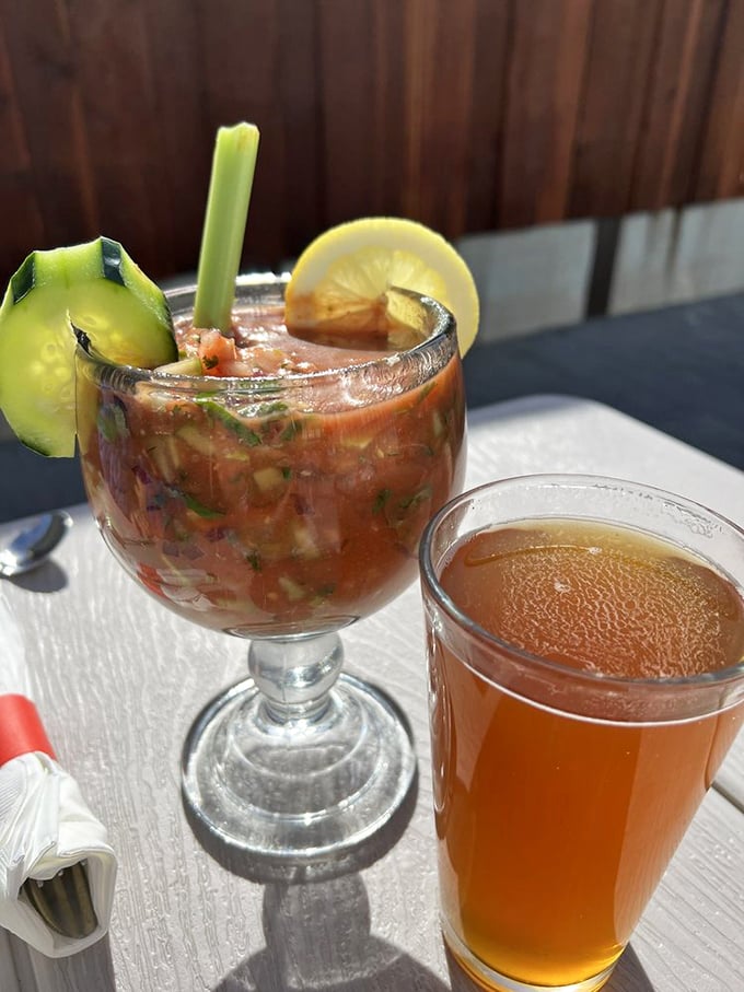 Cocktail hour gets a coastal upgrade with this vibrant seafood gazpacho – summer in a glass with a splash of vacation.