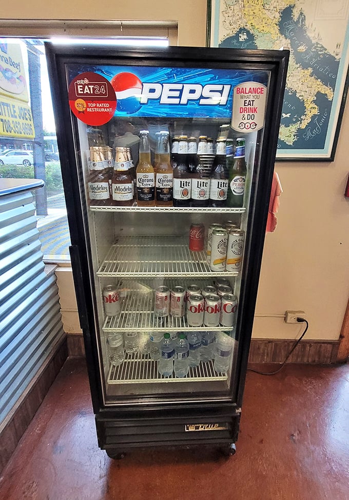 The drink cooler offers liquid companions for your sandwich journey—from water to wash it down to beer to celebrate your excellent life choices.