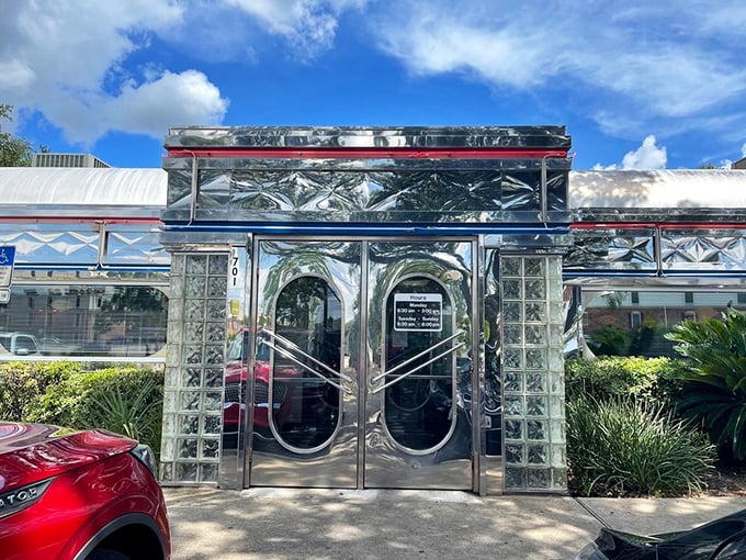 An entrance that promises more than just a meal – it's a portal to a time when diners were the original social networks.