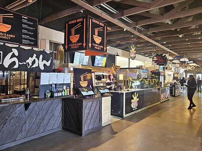Food hall heaven: where decision paralysis meets culinary bliss. That Yugiri Ramen sign is practically winking at you from across the room.