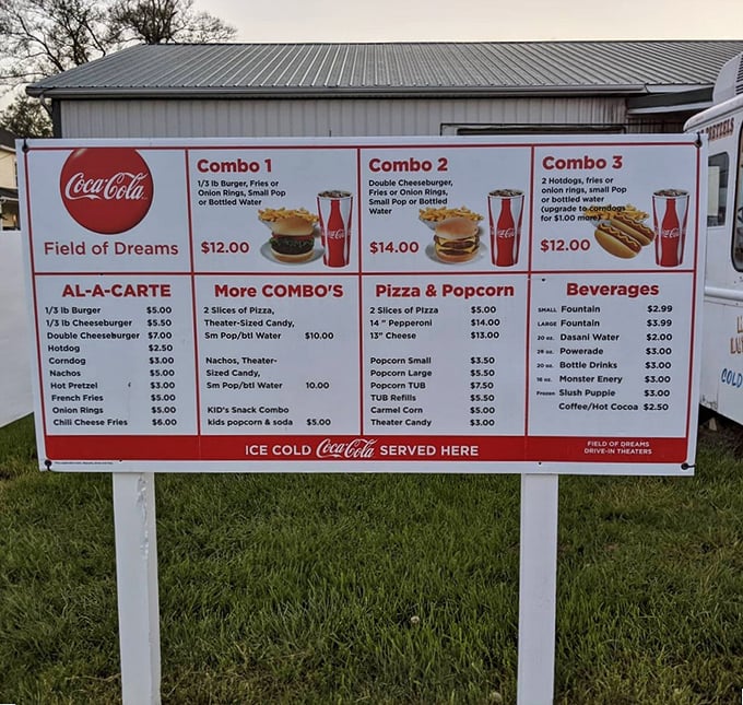 The menu board—a monument to reasonably priced concession stand classics that somehow taste better when eaten in your car.