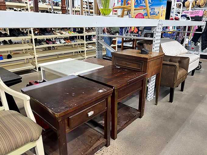 Furniture with stories to tell—these wooden side tables have witnessed decades of family dinners and are ready for their next chapter.