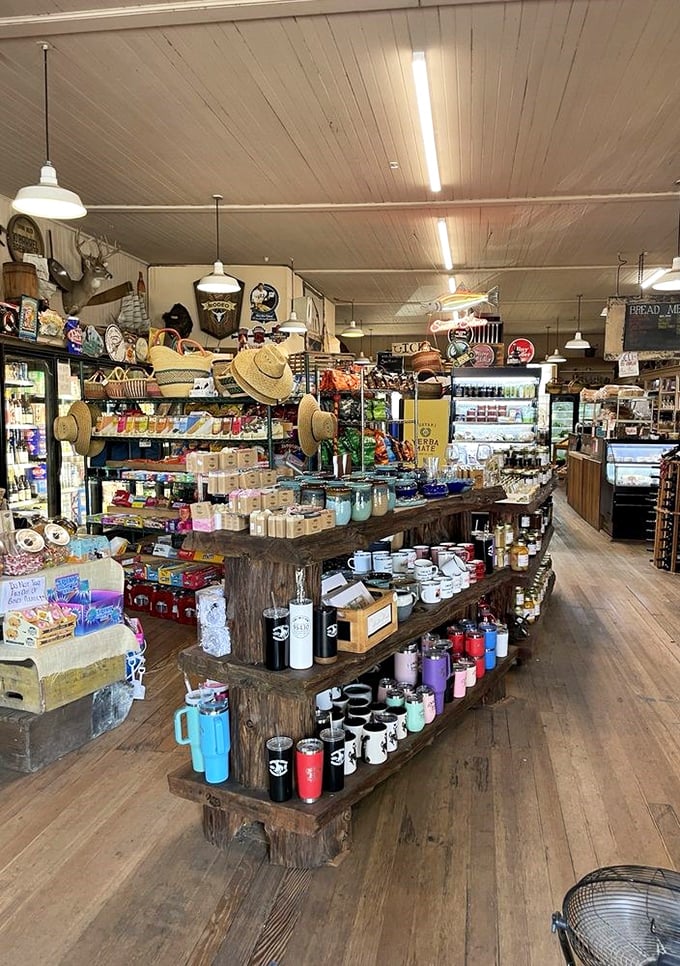 The interior feels like your eccentric aunt's country home—if she collected every useful item ever made and arranged them with chaotic perfection.