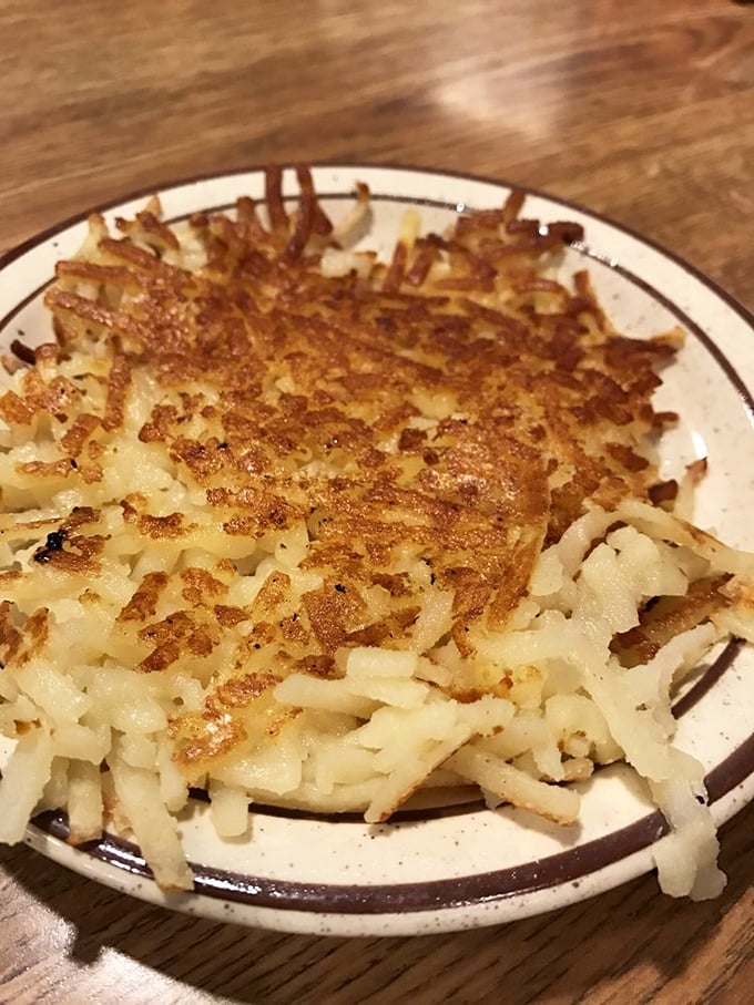 Hash browns crisped to golden perfection – the unsung hero of breakfast plates everywhere. Each shredded potato strand contributes to the greater good.