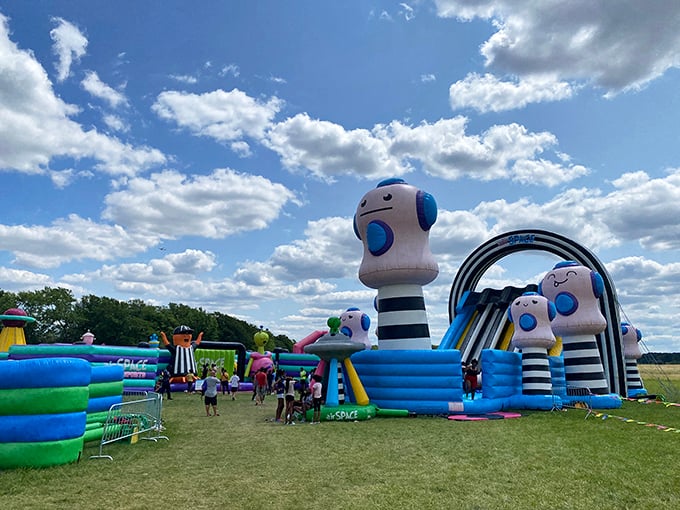 Not exactly wilderness adventure—this inflatable playground reminds us that sometimes nature appreciation comes with bounce houses and sugar-fueled excitement.