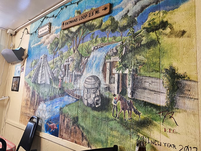 The wall mural adds unexpected charm – a slice of Southwestern whimsy that gives diners something to ponder between bites of omelet.