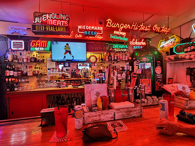 The bar doesn't just serve drinks—it serves nostalgia, with every vintage sign representing a different era when people gathered to escape the ordinary.
