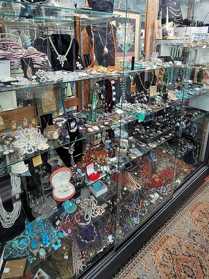 Jewelry cases glittering with decades of adornment—from grandmother's pearls to that perfect art deco cocktail ring.