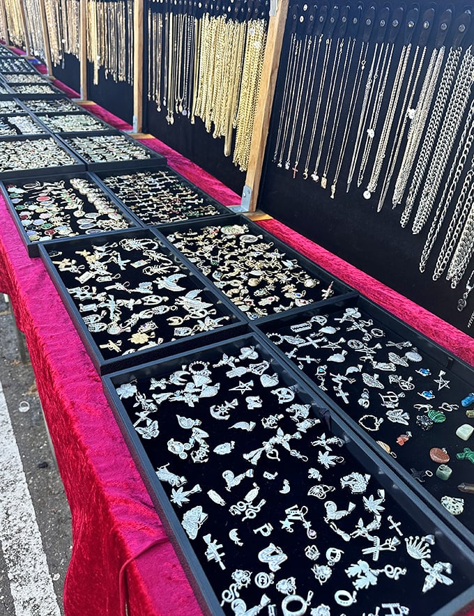 Jewelry displays that sparkle with possibility – each pendant and chain waiting to become someone's "lucky find" story.