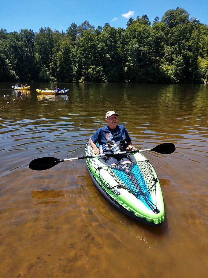 Kayaking for the rest of us. No Class V rapids here—just gentle waters perfect for paddling conversations and spotting wildlife.