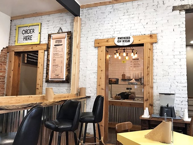 Where the magic happens. That "Order Here" sign might as well say "Happiness This Way" for BBQ enthusiasts who know what's coming. 