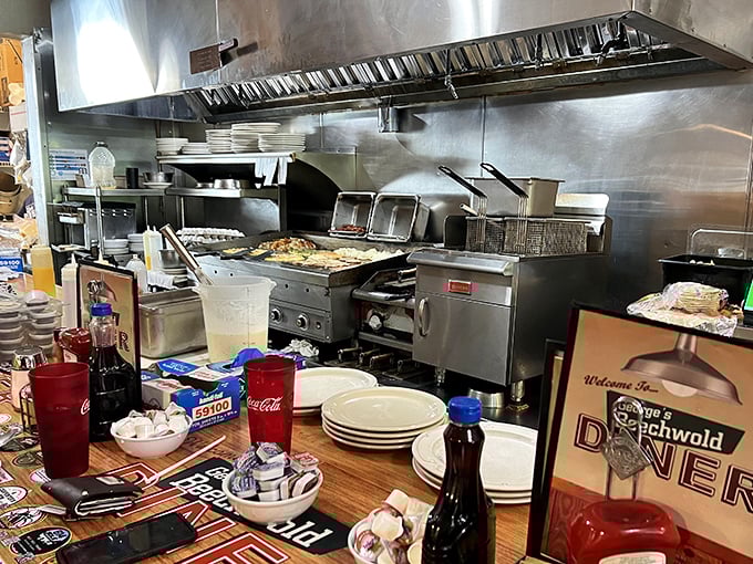 Behind the scenes where breakfast dreams come true—a kitchen that's seen more eggs cracked than Humpty Dumpty's worst nightmares.