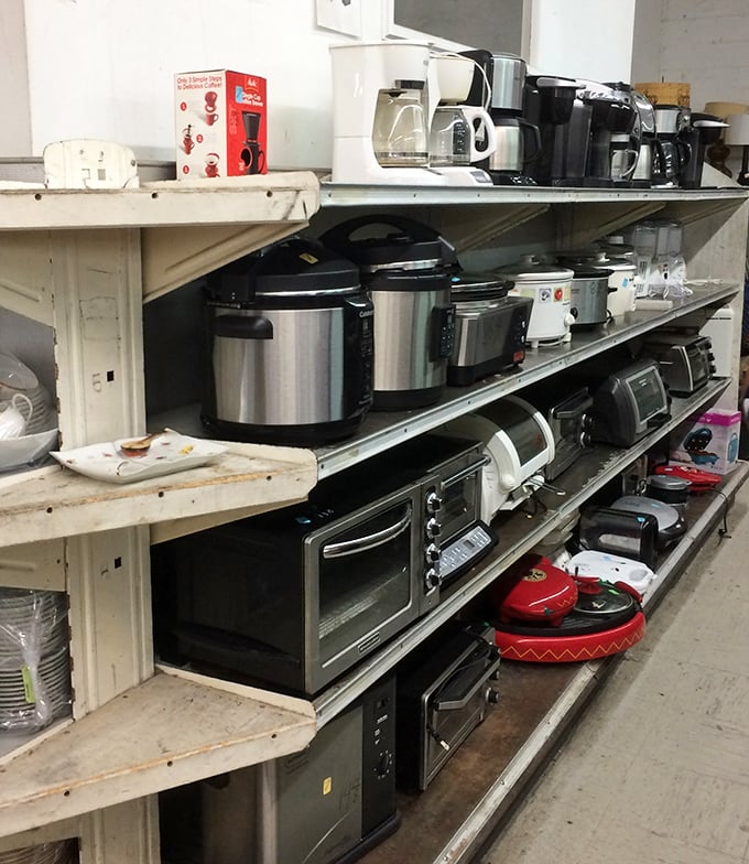 Kitchen appliance adoption center where coffee makers, toasters, and pressure cookers hope you'll take them home and put them back to work.