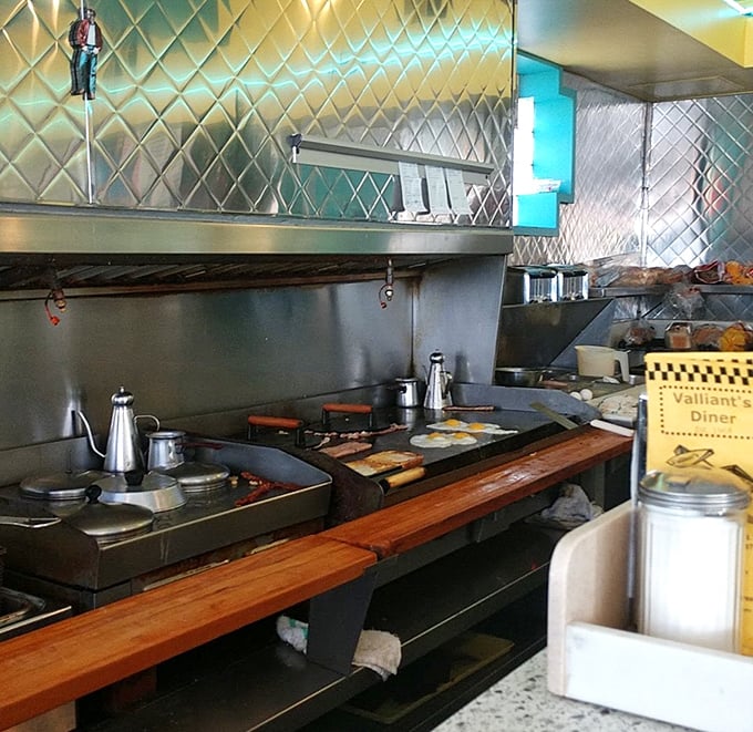 Where the magic happens—a kitchen that's all business. Those eggs aren't going to flip themselves into perfect omelettes.