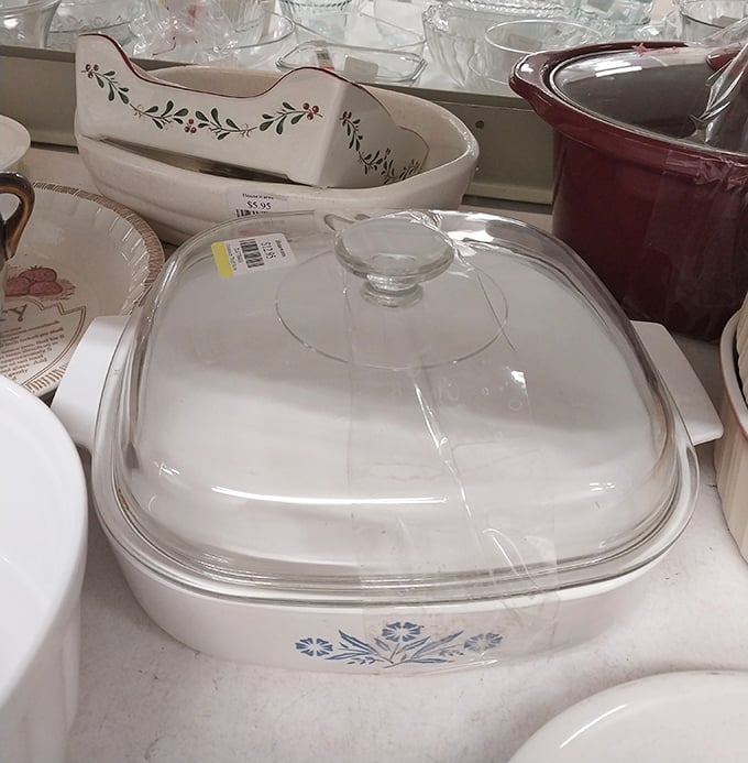 Vintage Corningware with its original lid—the unicorn of thrift store kitchenware. Your casseroles deserve this upgrade.