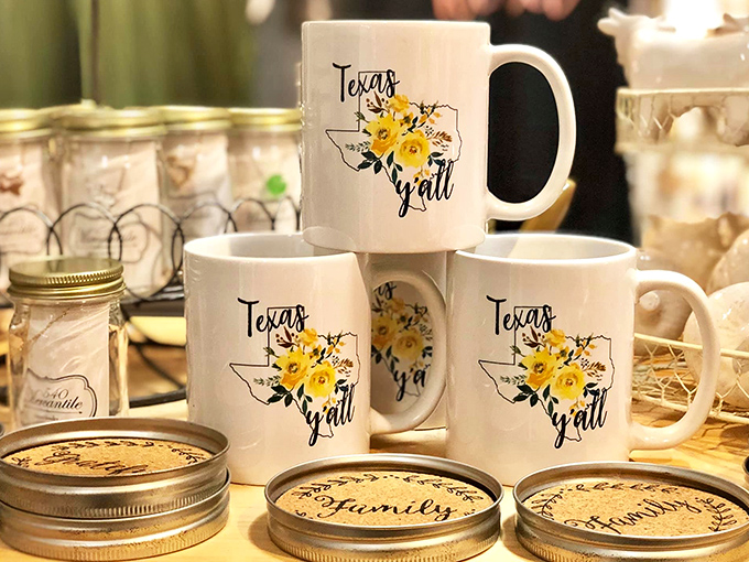 Texas y'all mugs and mason jar lids capture Lone Star spirit in sippable form—perfect souvenirs for those who take their state pride with cream and sugar.