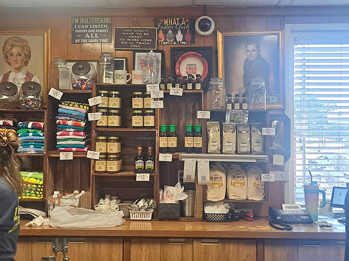 The merchandise corner—where you can take home a t-shirt to prove you've made the pilgrimage to this Fort Worth institution. "If life gives you lemons..."
