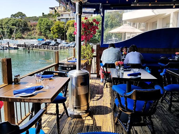 The waterfront patio offers the kind of dining view that makes you wonder why you'd ever eat indoors again.