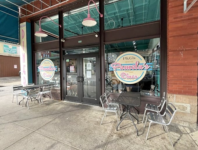 Exposed brick meets turquoise ceilings in this no-nonsense space. The chairs say "don't linger," but the food begs you to savor every bite.