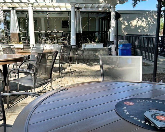 The outdoor seating area isn't just a patio—it's an invitation to linger over coffee and conversation while Pennsylvania sunshine filters through the pergola.