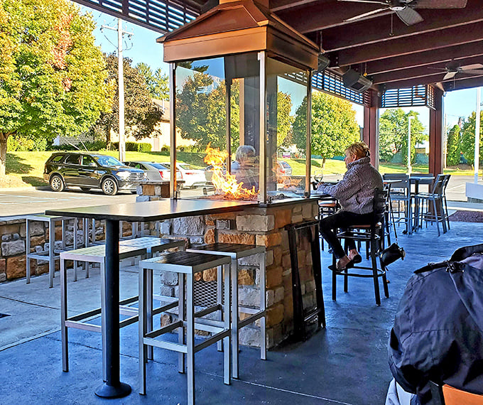 Outdoor dining with a show—fire elements keep things toasty while you enjoy fresh air with your feast.