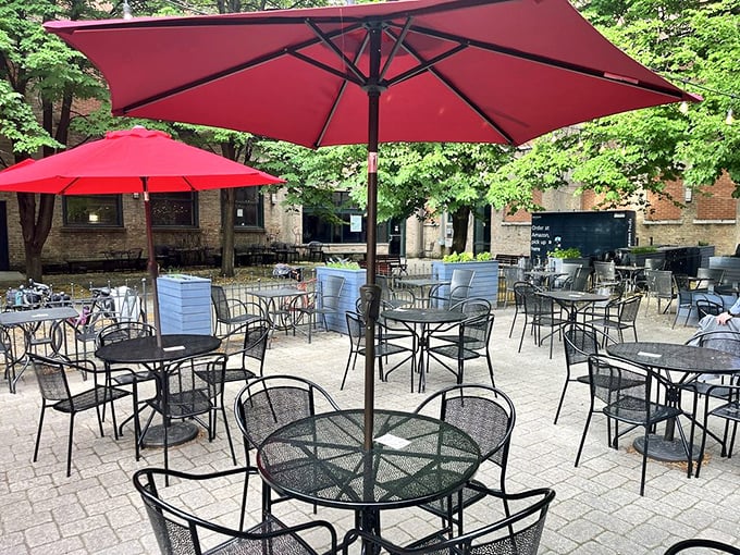 The outdoor patio – Chicago's reward for surviving winter. Those red umbrellas standing guard against the sun while you focus on the important business of eating.