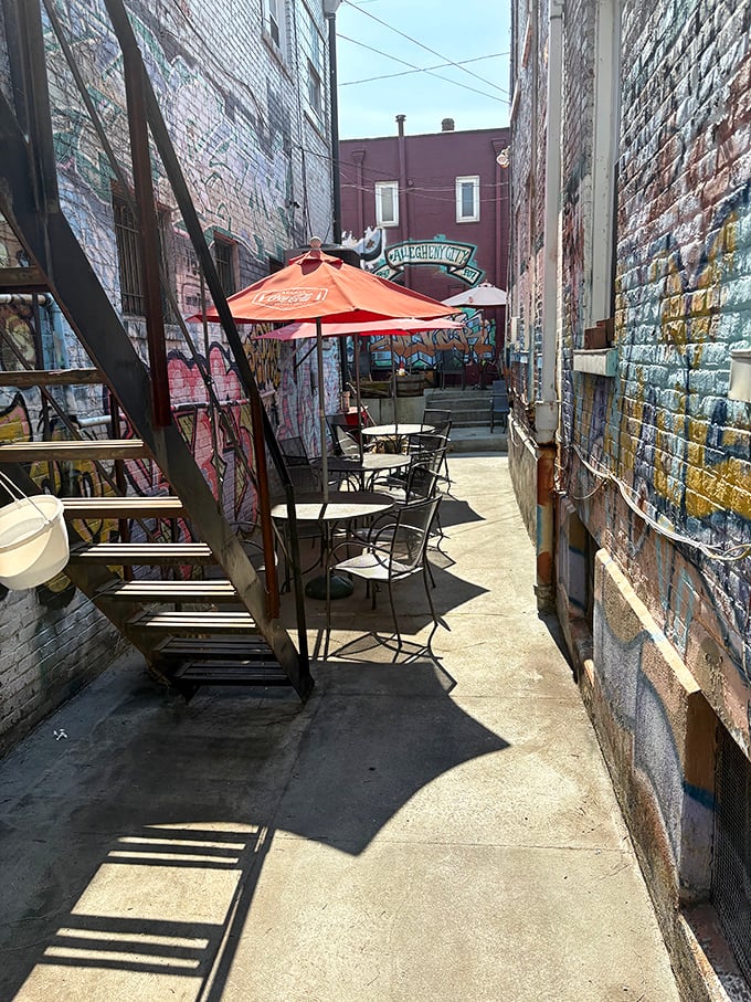 The secret alleyway dining area feels like discovering a hidden level in a video game. Urban dining with a side of adventure.