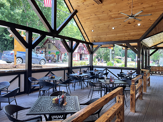 The outdoor seating area provides mountain breezes and people-watching opportunities—a perfect backdrop for your schnitzel adventure.