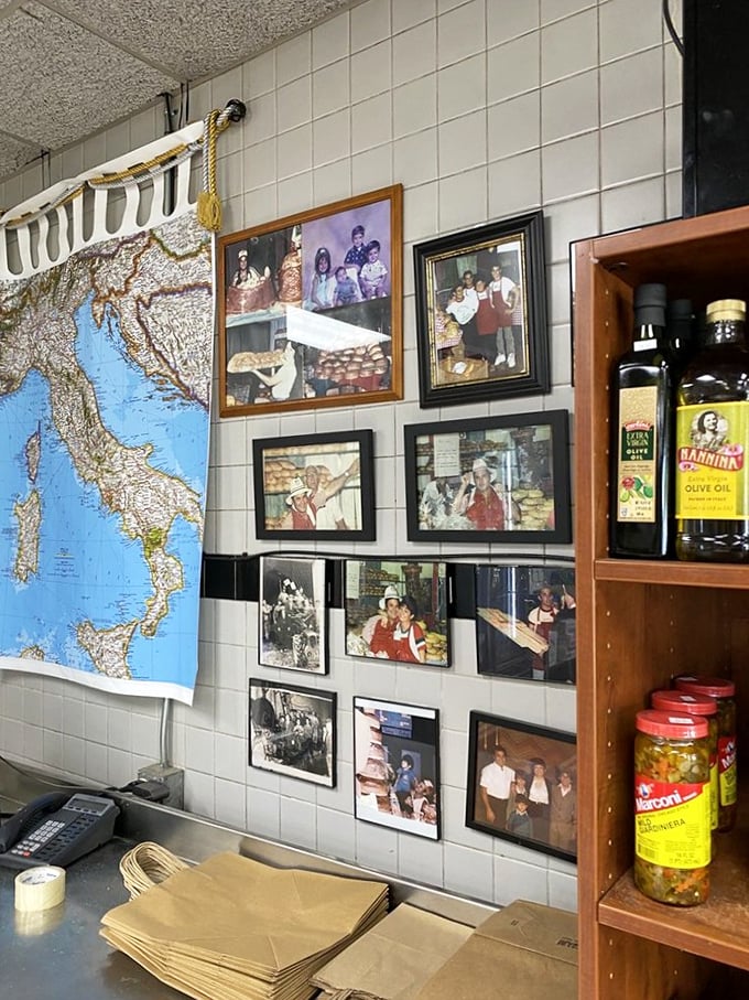 Family photos and a map of Italy adorn the wall – visual reminders that what you're tasting isn't just food, but heritage transformed into butter and sugar.