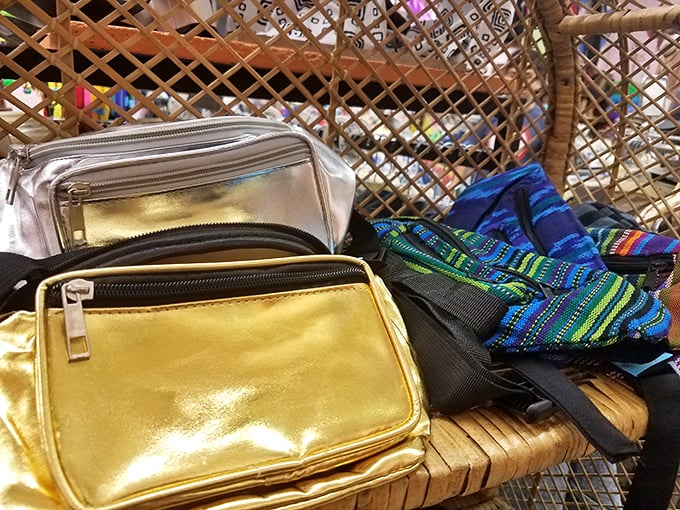 Metallic pouches catching the light like disco balls for your essentials. The 1980s called—they're thrilled you're keeping their spirit alive.