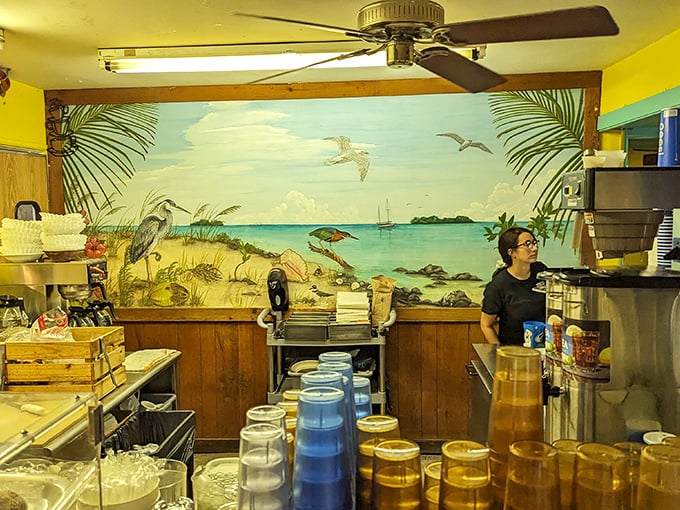 Where Keys magic happens—a mural of coastal serenity watches over the preparation of breakfasts that have launched a thousand perfect vacation days.