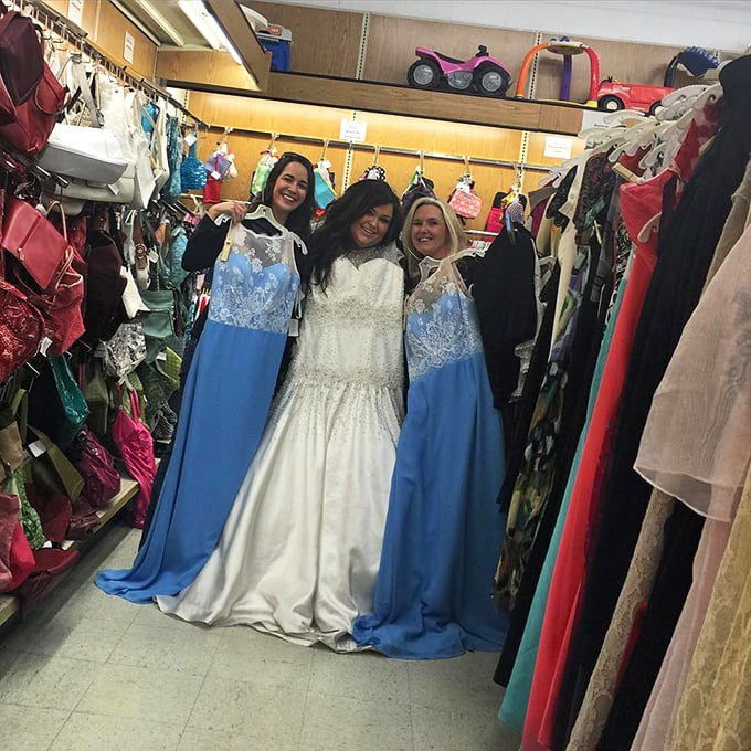Prom night redux! These formal gowns prove that sequins, like diamonds, are forever – especially when preserved in the amber of thrift store time.