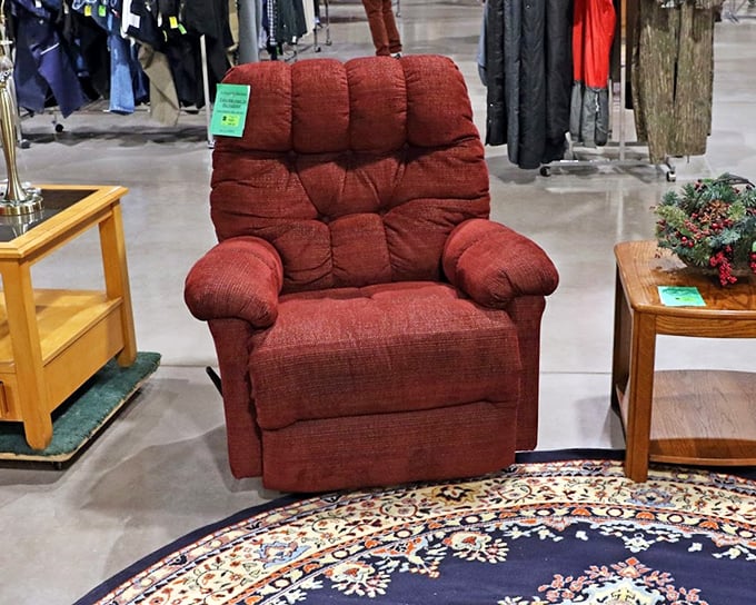 This burgundy recliner isn't just furniture; it's a statement that comfort doesn't have a price tag—except here, where it's surprisingly affordable.