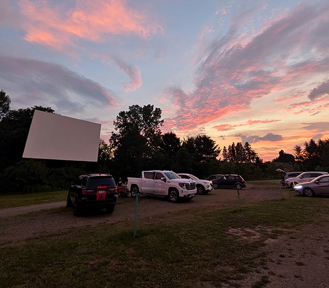 Mother Nature showing off with a sunset so spectacular it competes with whatever Hollywood magic is about to unfold on screen.